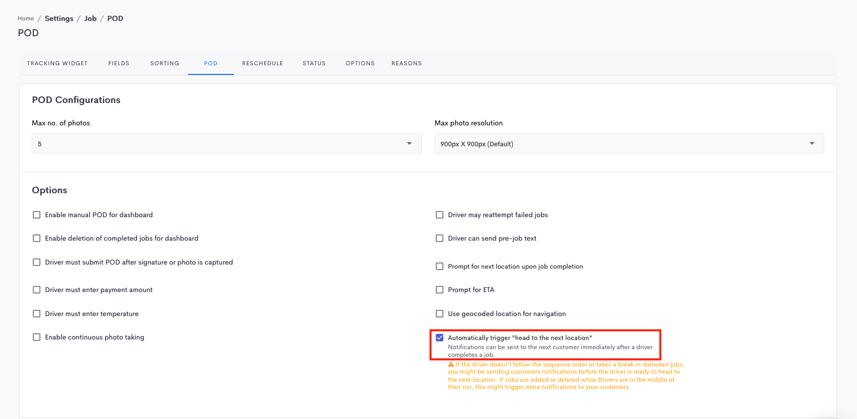 How To Enable The Automatic Heading To Location Trigger For The Driver 